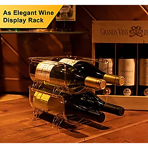 smartified Fridge Wine & Water Bottle Holder Stand - Multipurpose Stackable Storage Organizer for Refrigerator Cabinet Kitchen Countertops Pantry Wine Cellar, Clear Plastic, 2 Packs of 2-Bottle Rack