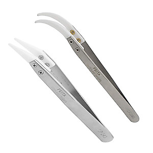 Ceramic Tweezer Set - FEITA Ceramic Precision Tweezers for Electronic Repair, DIY Hobbies - NO MORE BROKEN TIPS! (2-Pcs)