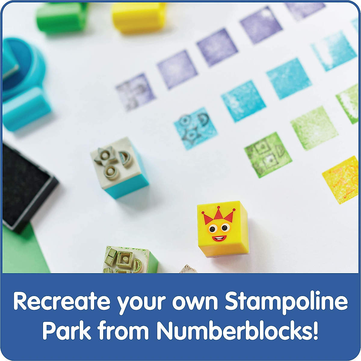 hand2mind Numberblocks Stampoline Park Stamp Activity Set, 20 Kids Stamps, 12 Washable Ink Pads, Number Toys, Preschool Math Toys, Counting Toys, Kids Arts and Crafts, Birthday Gifts for Kids