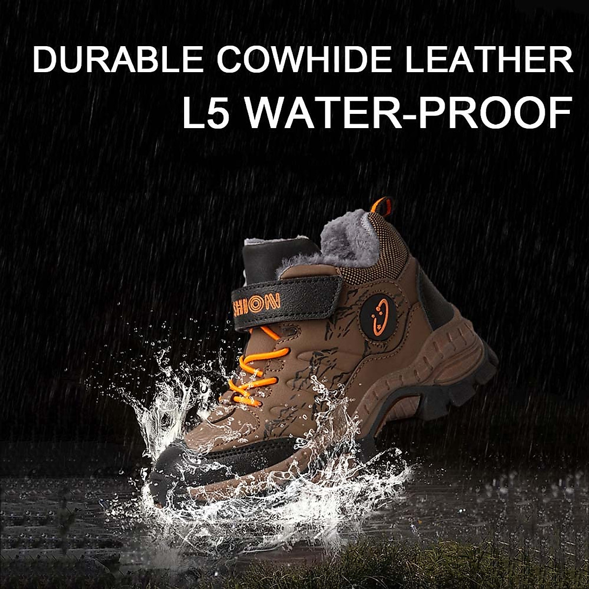 HESBITEUL Boys Girls Water Resistant Hiking Boots Anti Collision Non Slip Athletic Outdoor Ankle Walking Shoes