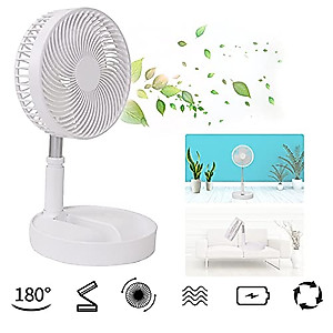 Portable Desk Fan,Foldable Fan Pedestal Stand Floor Fan Adjustable Height from 14.2 inch to 39inch, 4 Speeds & Time Settings, 7200mAh Rechargeable Battery Telescopic Oscillate USB Charging (WHITE)
