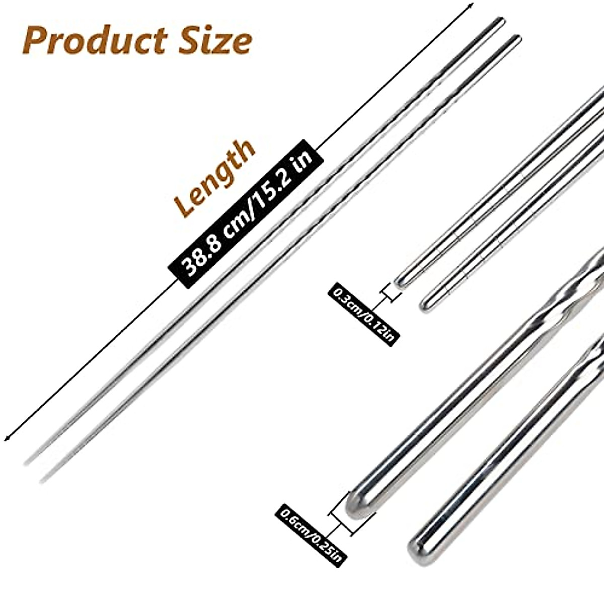EORTA 3 Pairs Cooking Chopsticks 15.2 Inch Extra Long Stainless Steel Chopsticks with Non-slip Threaded for Hot Pot, Cooking, Frying, Noodle Chopsticks, Dishwasher Safe, Silvery