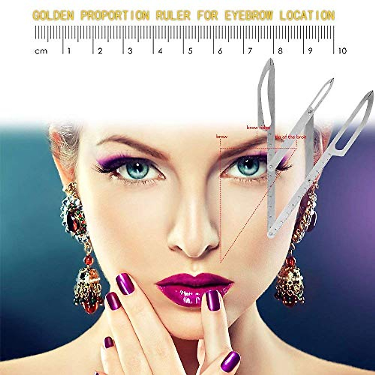 Golden Mean Calipers Stainless Steel Thrush Eyebrow Microblading Ruler Eyebrow Permanent Measure Symmetrical Tool Three-point Positioning Balance Ruler for Makeup Ratio Measure Fibonacci Gauge Tool