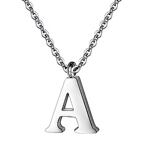 PARTNER Stainless Steel Silver Initial Necklace Alphabet Pendant Necklace 16" with 2" extender Women letter Necklace (Silver Initial A)