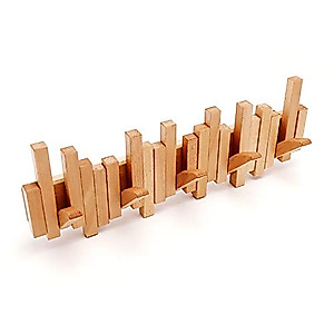 Desainoph Wooden Coat Rack Wall Mounted Sticks Multi Rack Solid Handmade Natural wood Artwork with 5 Flip-Down Unique Modern Hooks for Coats Bag Hat Umbrella