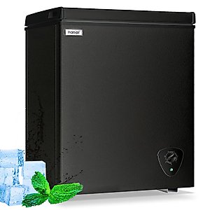 Chest Freezer WANAI 3.5 Cubic Small Deep Freezer, Compact Deep Freezer with Top Open Door and Removable Storage Basket, 7 Gears Temperature Control, for Office Dorm or Apartment (Black)