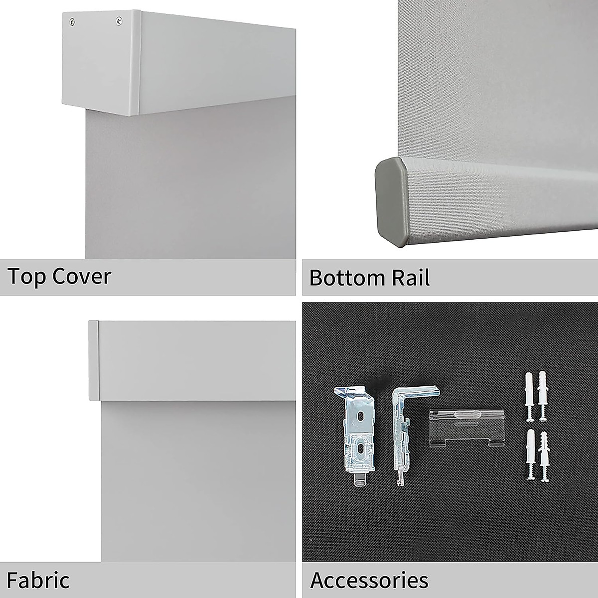 CALYX INTERIORS Blackout Roller Shade with Valance, Thermal Insulating Blind, Cordless, 34" W x 60" H, Light Gray