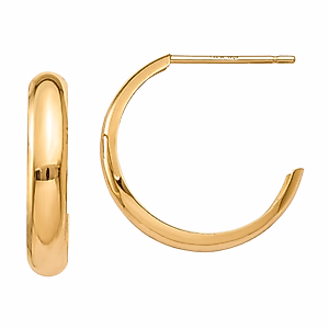 14K Solid Yellow Gold 3.5mm J Small Hoop Earrings