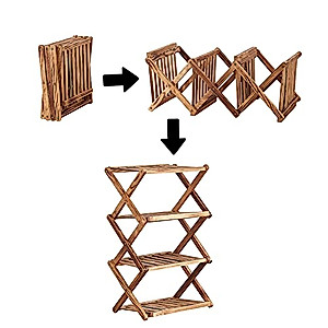 KINBEAR 4-Tier Foldable Storage Shelves,Rack Organizer and Shelving Unit for Small Spaces in Bathroom Kitchen and Pantry,Wood Lacquer Finish