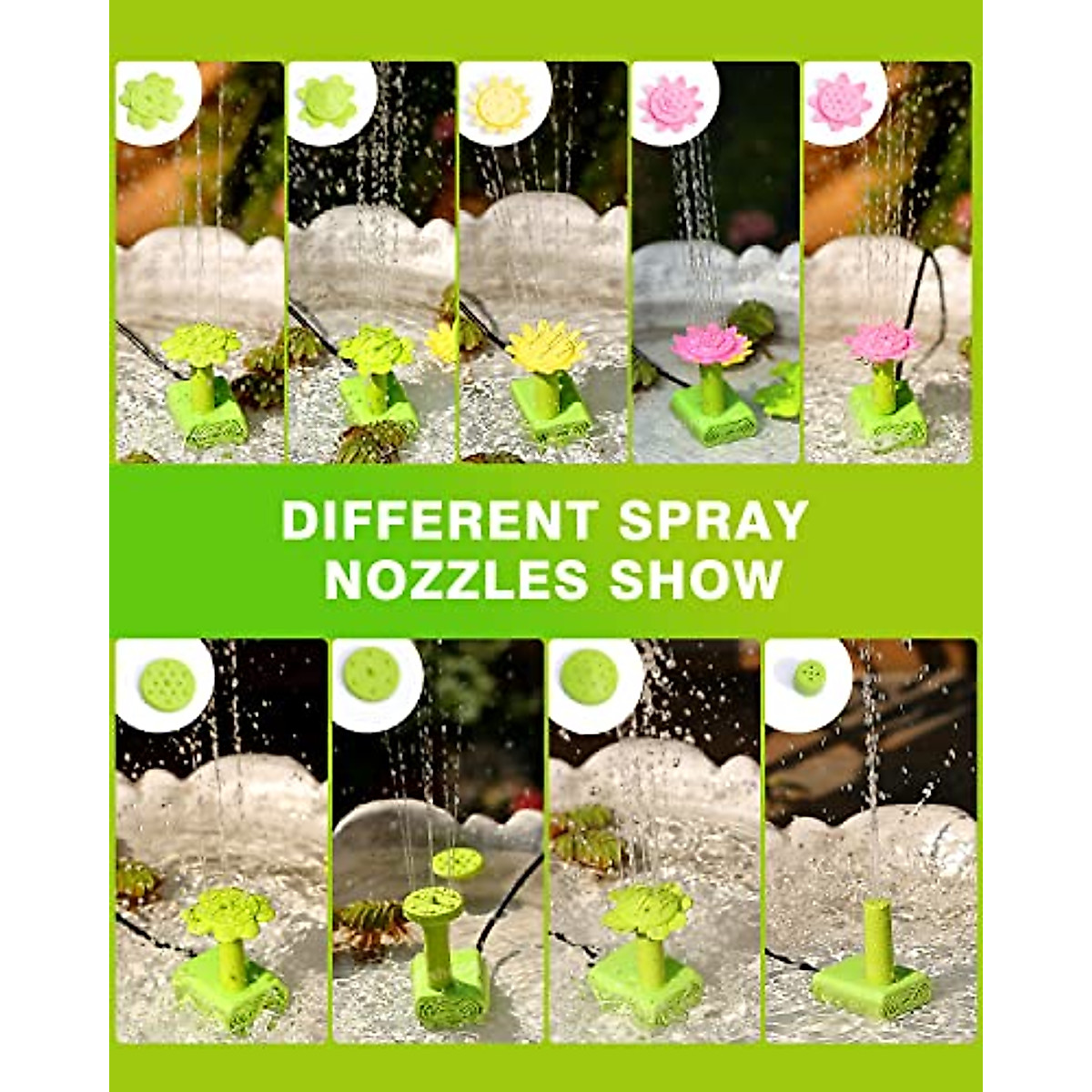 Solar Fountain Kit with Panel, 1.8W Solar Water Pump with 8 Petals Nozzles, Floating Solar Water Fountain Pump for Bird Bath, Pond, Garden and Fish Tank Pond