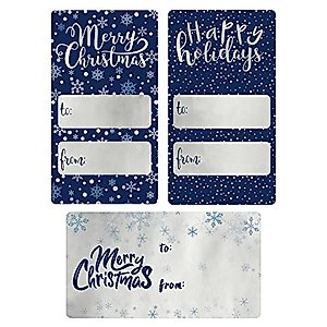 Blue and Silver Foil Christmas Snowflake Holiday Peel and Stick Gift Tag Labels - 75 Stickers