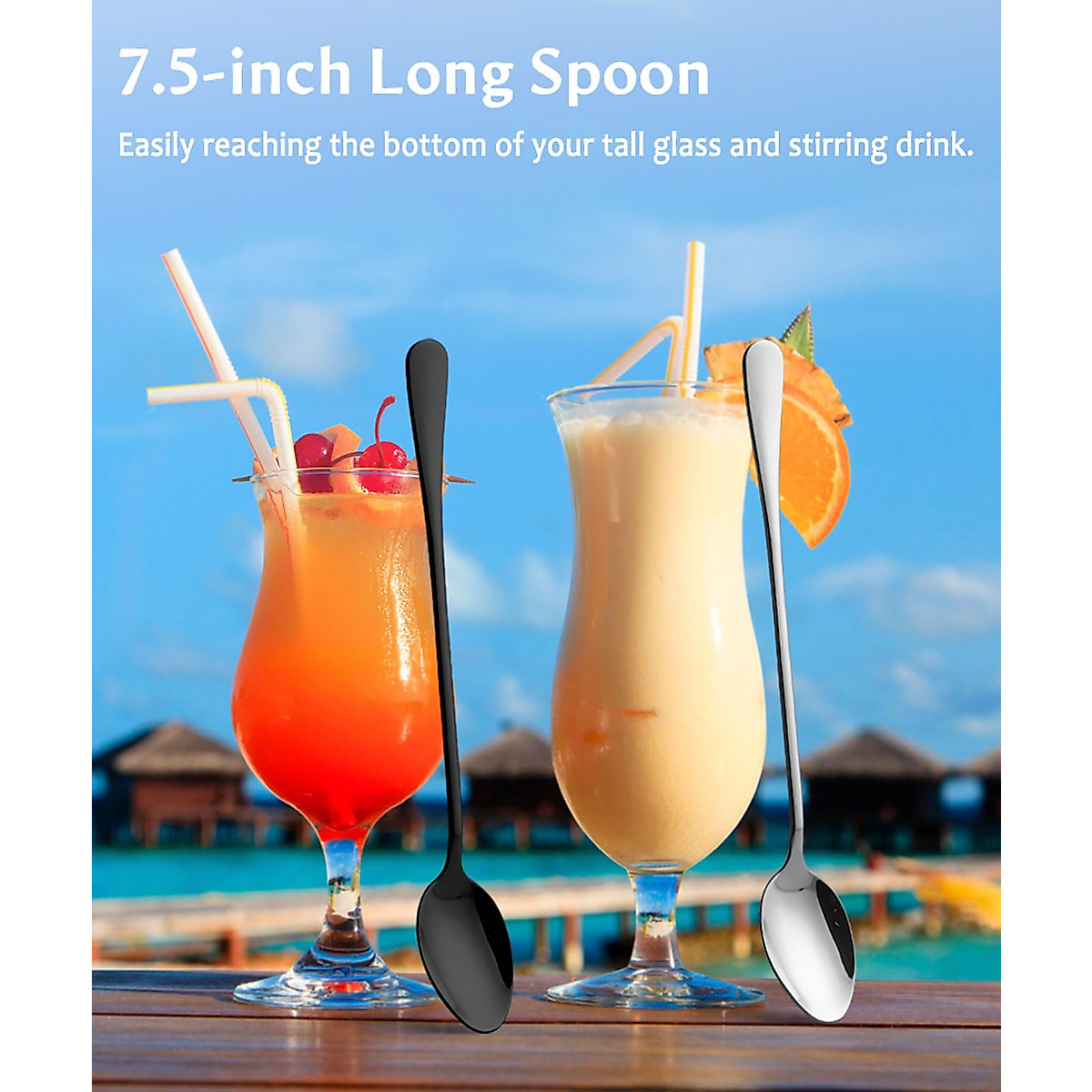 Lovingly Yours 7.5-Inch Long Handle Ice Tea Spoons, Ice Cream Spoons, Coffee Spoons, Long Spoons for Stirring, Stainless Steel Spoons for Dessert, Sundae, Shakes