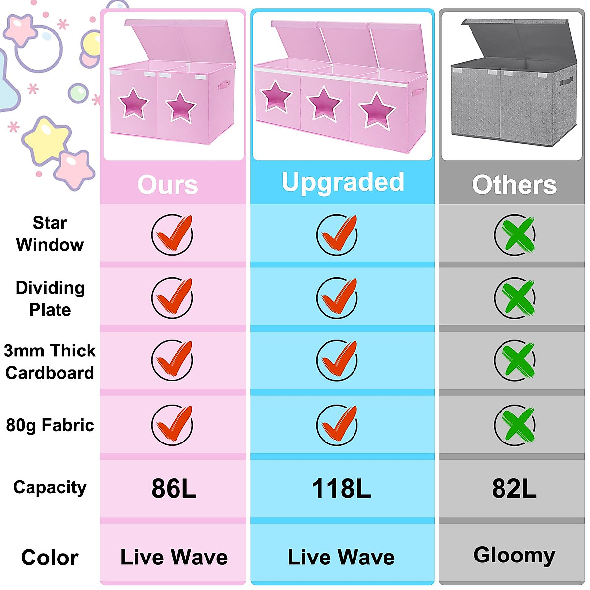 Xmasorme Large Toy Box Chest,Collapsible Sturdy Storage Bins with Lids,Large Kids Toy Storage Organizer Boxes Baskets for Kids,Boys,Girls,Toddler,Nursery Room,Playroom(Pink Star)