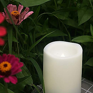 Outdoor Waterproof Large Led Flameless Candle with Remote Timer Long Lasting Battery Operated Plastic Electric Resin Pillar Candle Light for Home Garden Patio Xmas Wedding Party Decorations 4”X8”