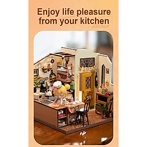 Rowood Miniature House Kit,DIY Miniature Dollhouse Kit for Adults,Model Kits for Adults to Build with LED,Birthday for Teens(Homey Kitchen)