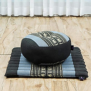 Leewadee Meditation Cushion Set – 1 Small Zafu Yoga Pillow and 1 Small Roll-Up Zabuton Mat Filled with Kapok, Blue
