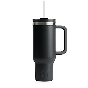 RTIC 30 oz Road Trip Tumbler Double-Walled Insulated Stainless Steel Portable Travel Coffee Mug Cup with Lid, Handle and Straw, Black