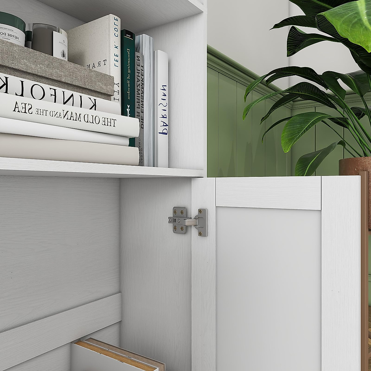 70" Tall Bookcase with Doors, White 5 Tier Large Bookshelf with Cabinet, Standing Wood Display Book Shelf for Living Room, Office, Library with Doors