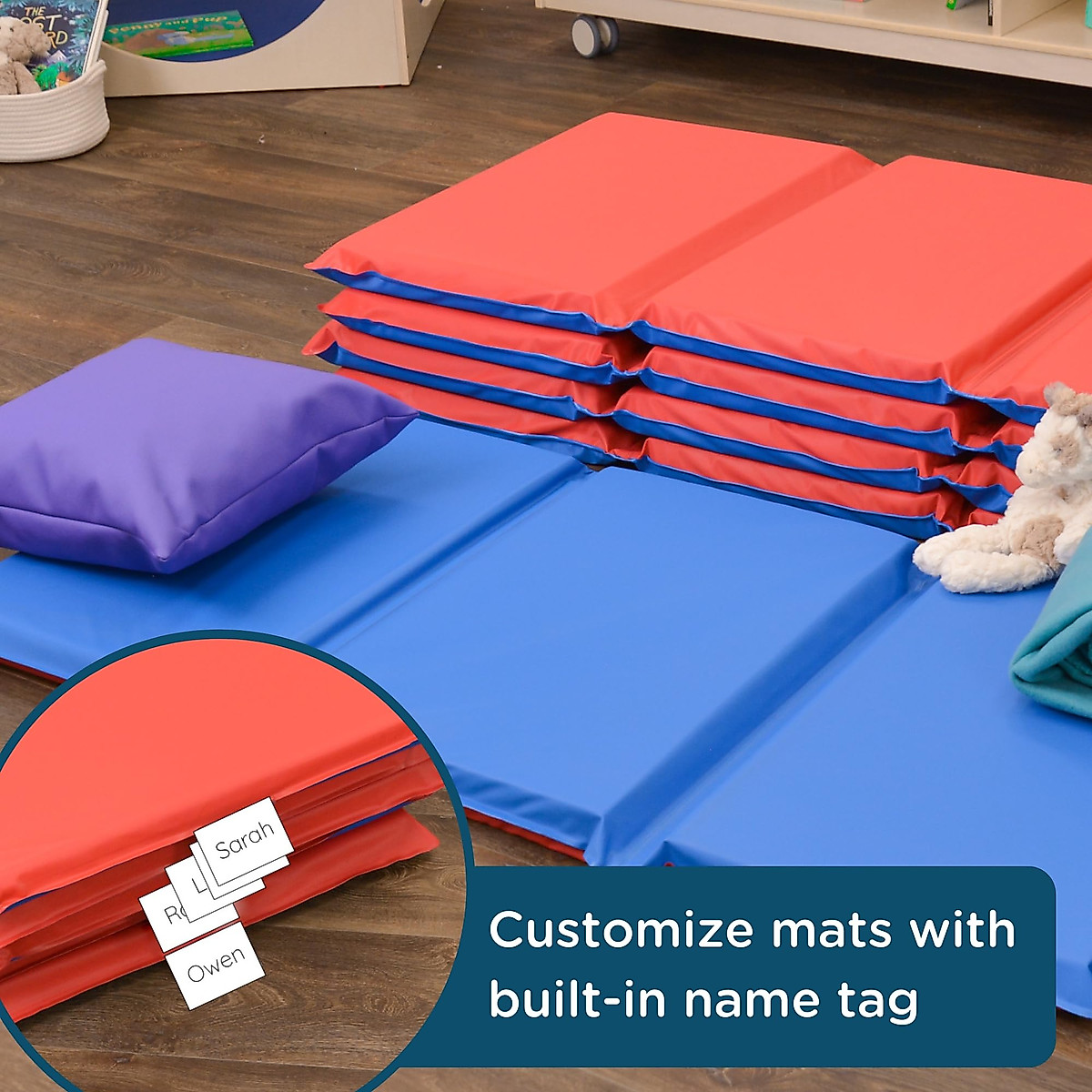 Children’s Factory 2 Inch Thick Rest Mats for Preschool, 4-Section Nap Mats for Daycare, Nursery, Classroom, Red-Blue, 5 count (Pack of 1)