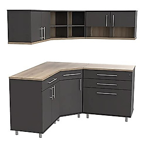 6-Piece Garage Cabinet Set Grey Wood Adjustable Shelving Locking