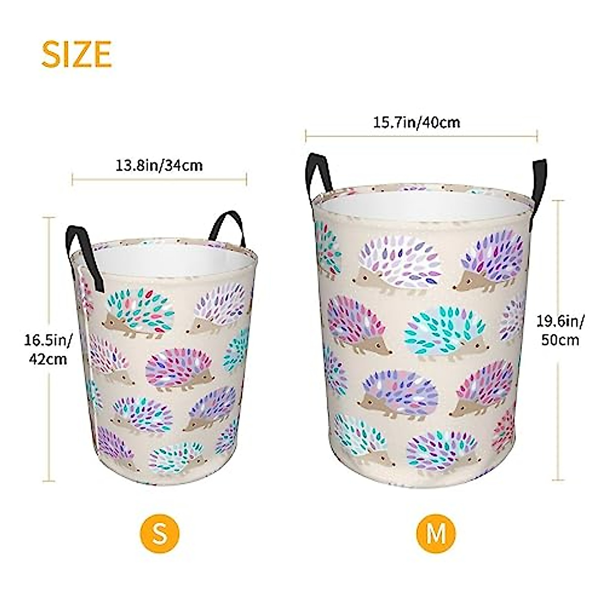 Hedgehog Polkadot Laundry Basket Protable Circular Laundry Hamper Storage Bin Organizer With Handles For Bathroom,Bedroom Clothes