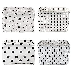 Small Storage Bins Mini Desktop Storage Baskets Foldable Fabric Storage Receive Basket for organizing Makeup, Book, Baby Toy（Pack of 4）
