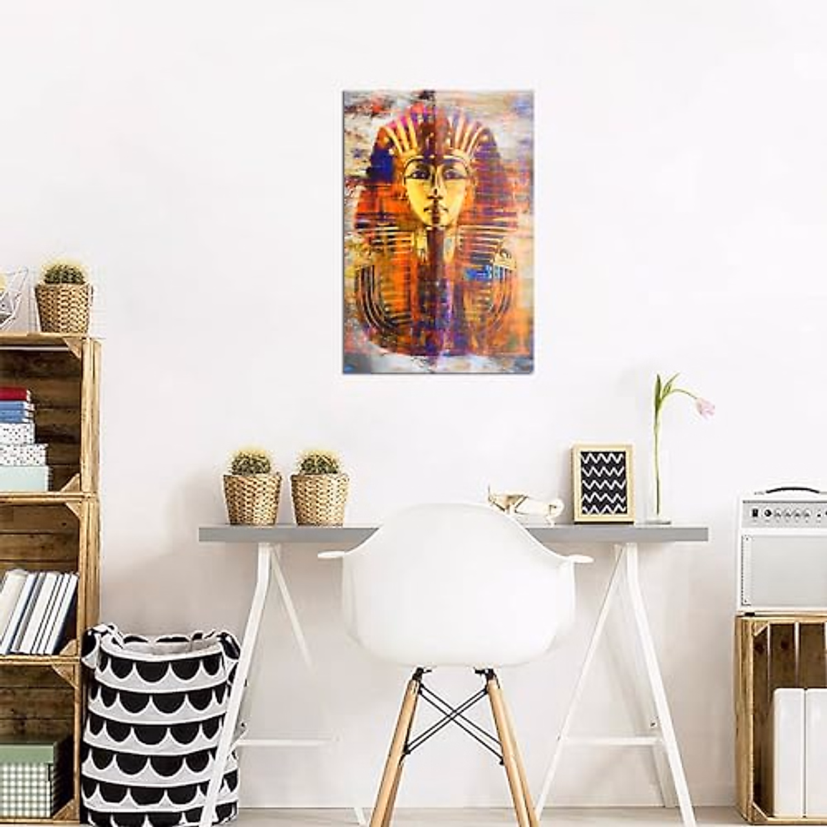 Wall HDQ Egyptian Wall Art Pharaoh Mask Canvas Print Painting Ancient Egypt Art Wall Decor King TUT Prints Home Decor Pop Art Office Decor Egyptian Gift Framed Ready to Hang (44" H x 28" W)