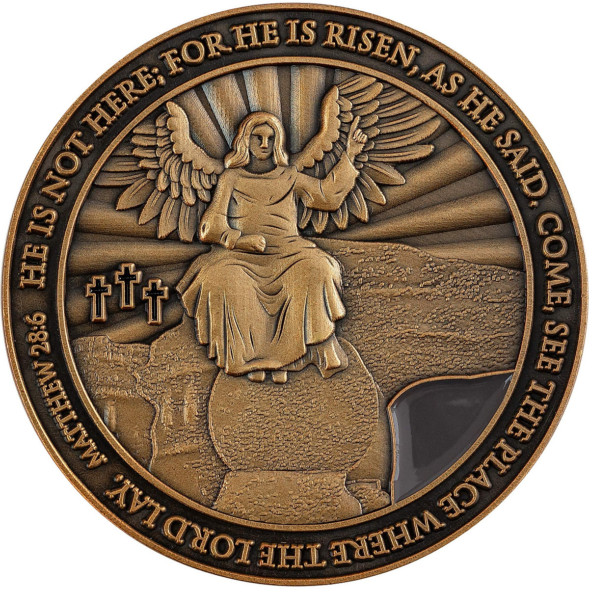 Easter Resurrection Coin, He is Risen, Bulk Pack of 3, Handout for Church Service, Christ is Alive & Empty Tomb, Jesus Son of God Challenge Coin, Religious Antique Gold-Color Plated Prayer Token Gift