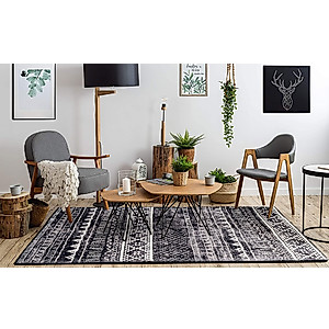 Calore Modern Faux Wool Area Rug Large Non-Slip Washable Living Room Rug Boho Neutral Indoor Carpet for Bedroom Dining Room (Black and White, 6.7'x8.2')