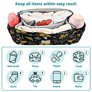 Sinestour Hohey Bee Stroller Organizer with Cup Holder Universal Stroller Organizer Bag Detachable Shoulder Strap Stroller Accessories for Diaper Phone Keys Toys Fit All Baby Stroller