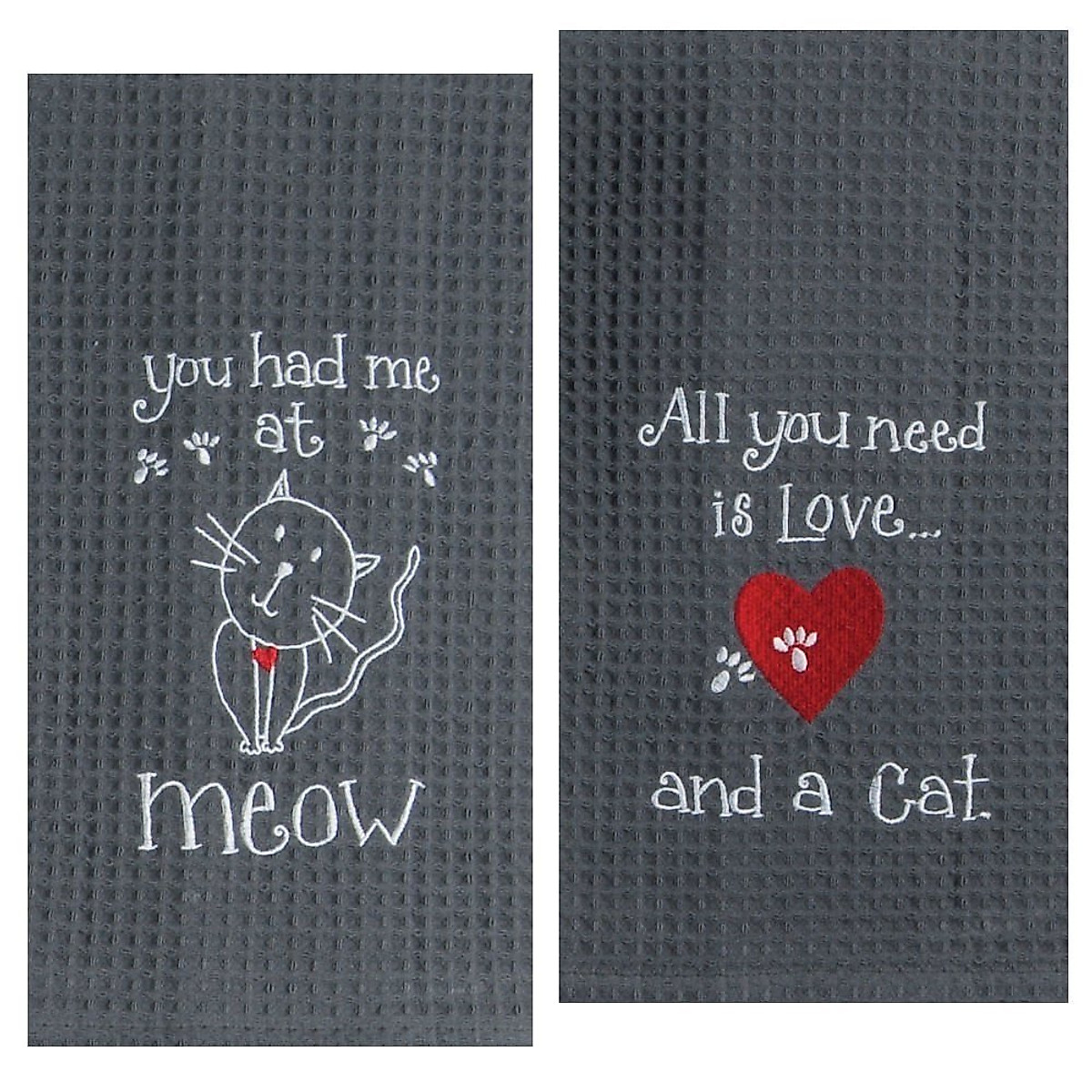 Kay Dee Designs Cat Lover Embroidered Towel Set - One Each You Had Me at Meow & Cat Love