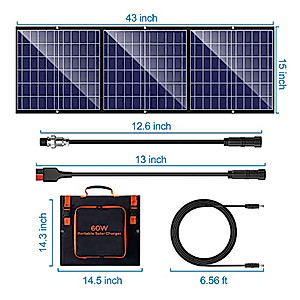 POWOXI 60W Portable Solar Panel for Power Station, IP65 Waterproof Foldable 5V-20V DC Output, with Adjustable Kickstand, Solar Charger with USB Outputs for Phone Outdoor Camping RV