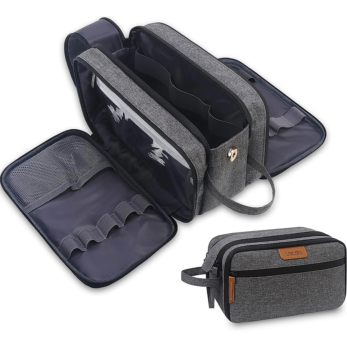 Lacdo Toiletry Bag for Men, Travel Toiletry Organizer Dopp Kit Water-Resistant Large Shaving Bag for Toiletries Accessories Cosmetic Bags, Gray