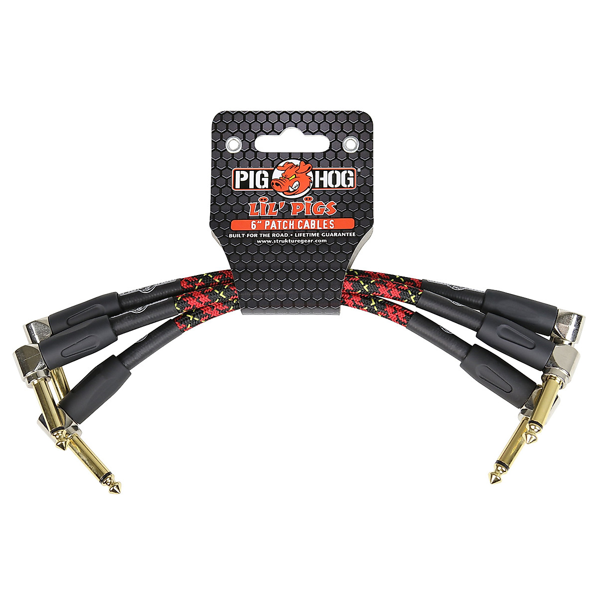 Pig Hog PHLIL6PL Lil' Pigs Right-Angle 1/4" Vintage Tartan Plaid Instrument Patch Cables, 6" (3 Pack)