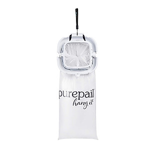 PurePail Hang It Diaper Disposal System – White – Odor Control for On-the-Go – Hang from Anywhere – Perfect for Car & Grandparents – Includes 1 Hang It + 5 Lavender Scented Refill Bags + 1 Travel Case