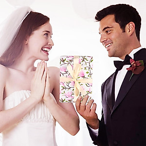 100 Sheets Pink Magnolia Flowers Printed Tissue Paper Floral Pattern and Leaves Art Decorative Tissue for Gift Wrapping Supplies