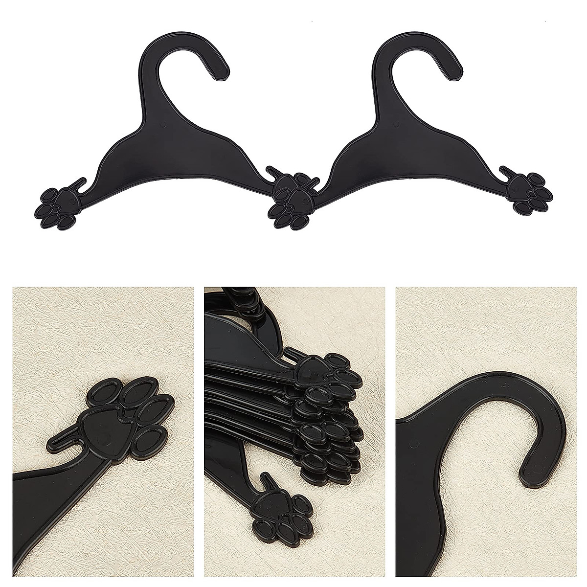 AHANDMAKER 20 Packs Pet Apparel Hangers, Black Pet Clothes Hangers Cute Plastic Flexible Strong Paw Print for Dog Cat Pet Toddler Small Coat Hanger