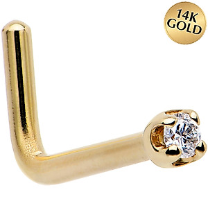 Body Candy Solid 14k Yellow Gold 1.5mm (0.015 cttw) Genuine Diamond L Shaped Nose Stud Ring 18 Gauge 1/4"