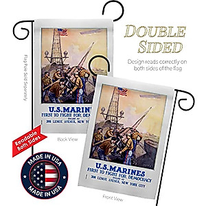 US Brotherhood First to Fight Garden Flag Set Wall Hanger Armed Forces Marine Corps USMC Semper Fi United State American Military Veteran Retire House Banner Small Yard Gift Double-Sided, Made in USA