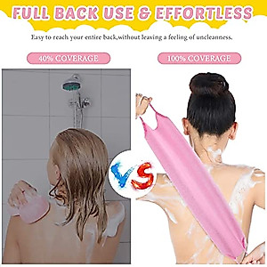 4 Pack Exfoliating Shower Bath Gloves Back Scrubber Set, 2 Exfoliating Body Scrubber Nylon Back Washer, 2 Pairs Scrub Gloves for Women Men Children Skin Pull Strap Washcloth (Pink, Gray)