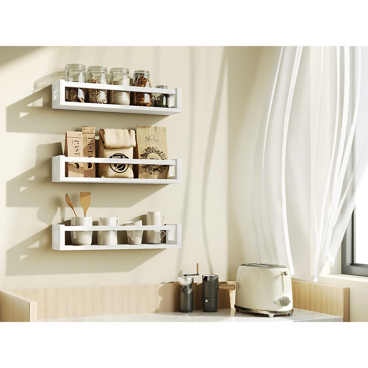 TidyCorner Upgraded Thick Floating Shelves - Multi-Use Wall-Mounted Bookshelves for Kids and Nursery, Ideal for Books, Toys, Spice Rack, Decor - White