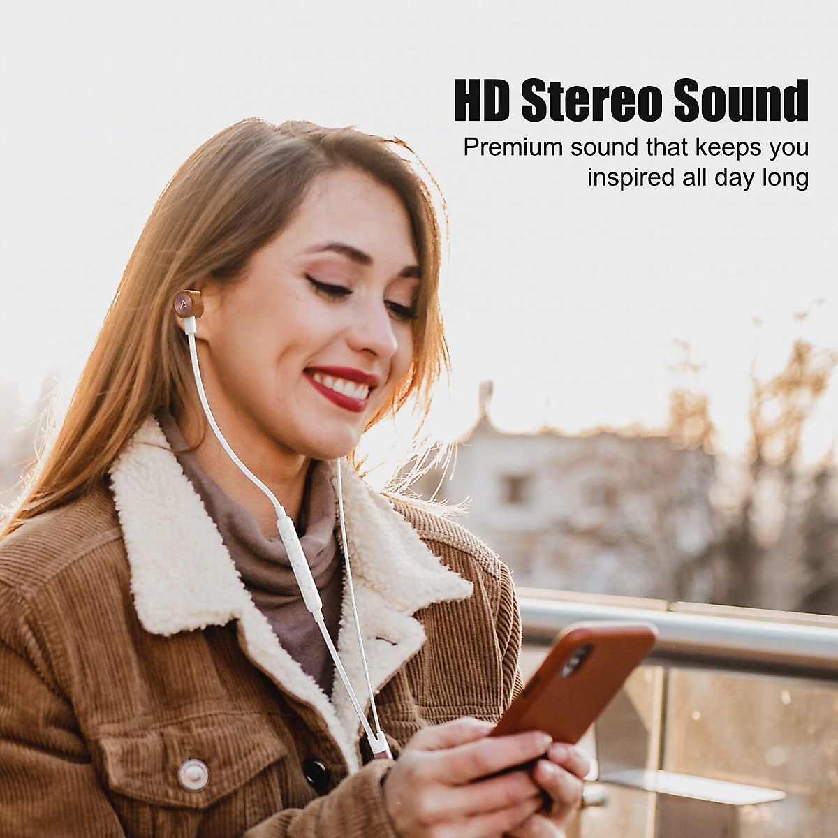 Lightning Headphones ADPROTECH Wired Earbuds Wood MFi Certified Earphones in-Ear Magnetic Headset with Microphone and Volume Controller Compatible iPhone 14 13 12 11 Pro Max iPhone XS Max XR Rose Gold