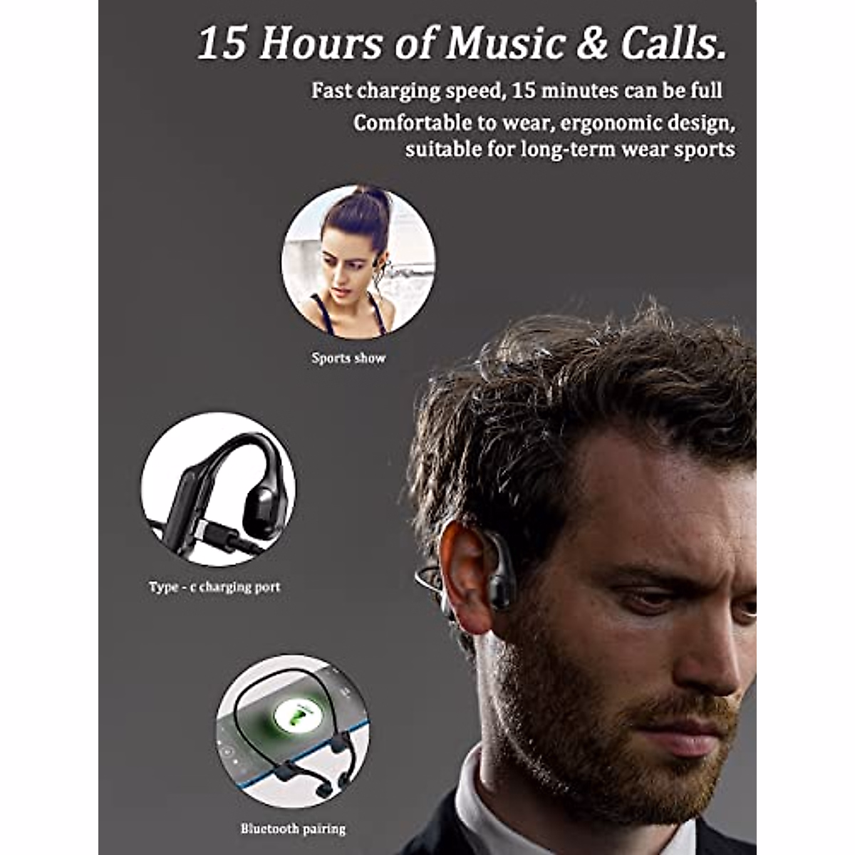 CHIMNE Bone Conduction Bluetooth Open-Ear Headphones -Sweat Resistant Wireless Headphones for Exercise and Running