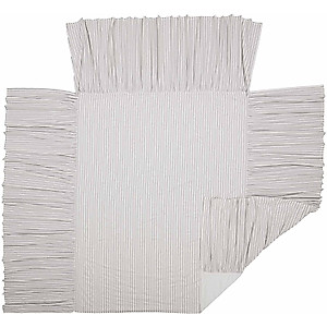 Timeless Ticking Ruffled Twin Size Bedspread, High Skirt on 3 Sides, Soft White and Gray Ticking Stripes, Vintage Farmhouse Bedding …