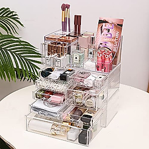 Cq acrylic Makeup Desk Cosmetic Storage Organizer with Drawers for Dressing Table,Vanity Countertop,Bathroom Counter,Elegant Vanity Holder for Brushes,Eyeshadow,Lotions,Lipstick and Nail Polish