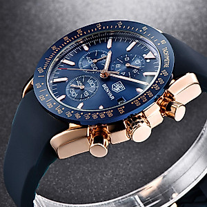 BENYAR Mens Watches Quartz Chronograph Business Luxury Brand Waterproof Wristwatches Fashion Brown Leather Watches for Men (Golden Blue-J)