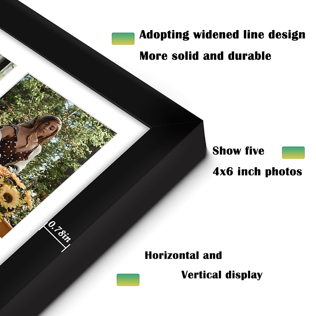 DUENPY 11x14 Collage Picture Frame, 4x6 Collage Picture Frame，Displays Five 4x6 inch Photos, or 11x14 (Without Mat) Available for Horizontal and Vertical Display，Black.