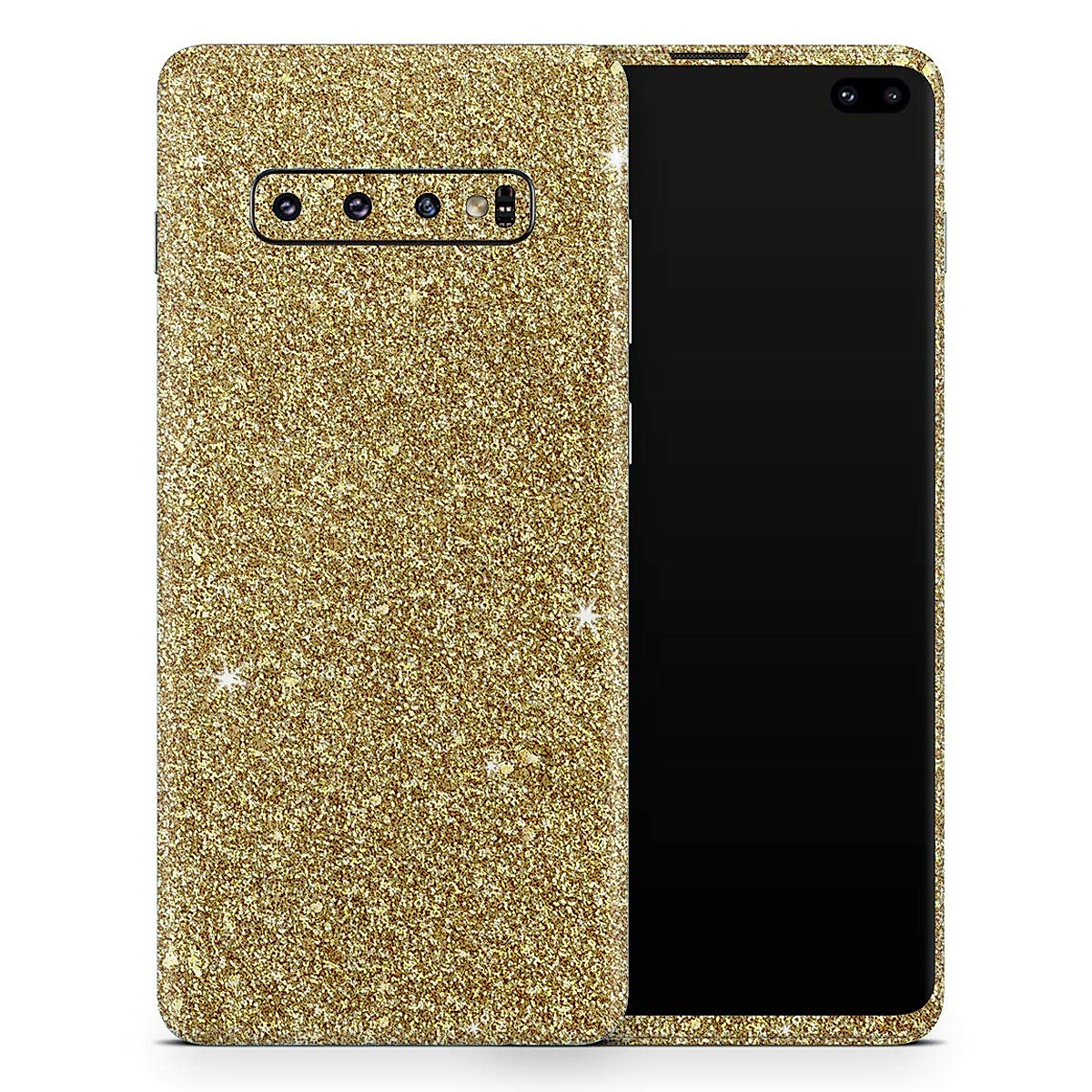 DesignSkinz Sparkling Gold Ultra Metallic Glitter | Protective Vinyl Decal Wrap Skin Cover Compatible with The Samsung Galaxy S10 (Full-Body, Screen Trim & Back Glass Skin)