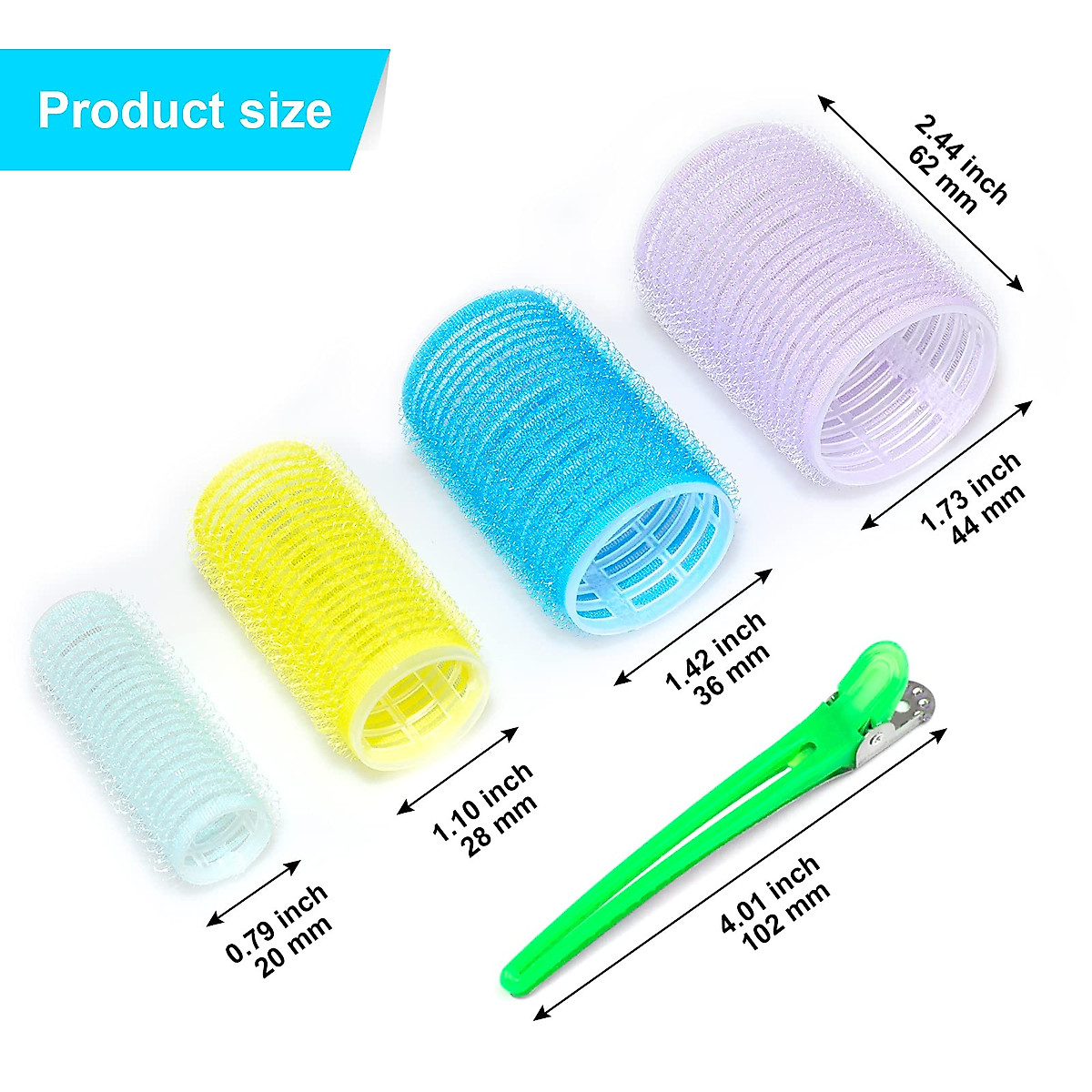 35 Self-Grip Hair Rollers for Curly Hairstyling - No Heat Blue Curlers with Clips for Long, Medium, Short Hair, Multi-sized DIY Styling Tool Set for Women, Men, and Kids