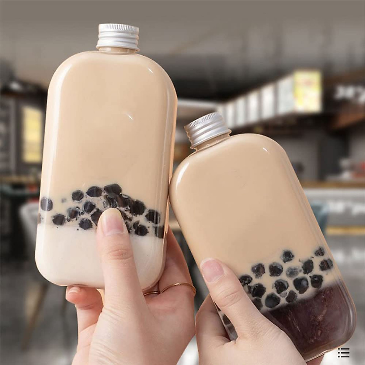 TOPJINZHIONE 2 Pack 300ml Clear Juice Bottles Plastic Juice Bottles with Tamper Seal Lids Reusable Square Drink Containers for Storing Homemade Beverages